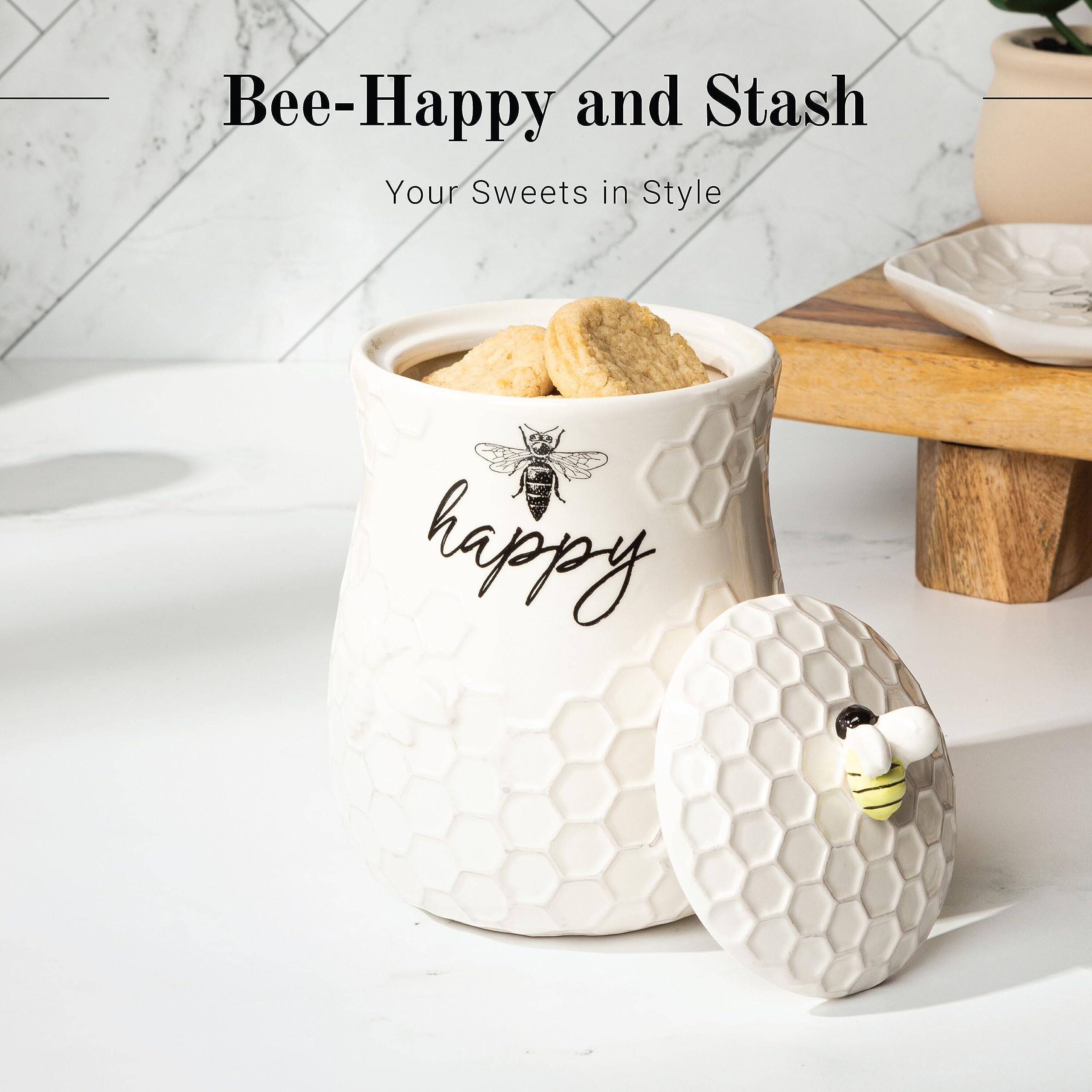 Young's Inc. Ceramic Bee Cookie Jar - 5" W x 5" D x 7" H - Cookie Jars for Kitchen Counter - Tea Canister