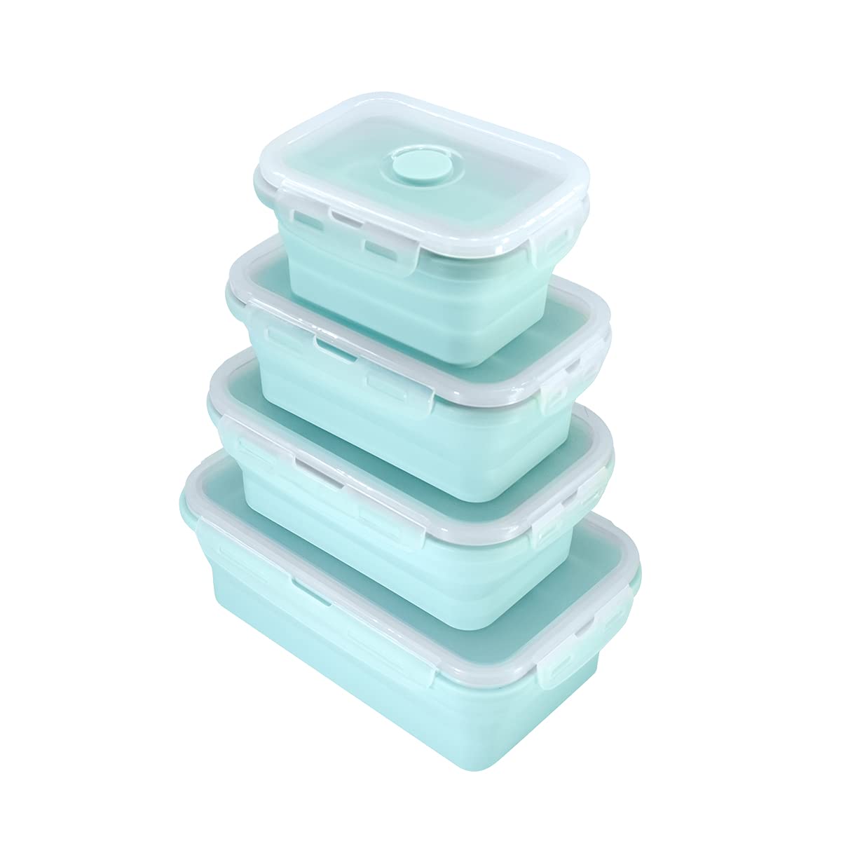 Collapsible Silicone Food Storage Containers with Lids, Set of 4 Rectangle Bowls for Travel Camping Organization, Flat Box Stacks, RV Kitchen Accessories Must Haves, BPA Free, Microwavable, Blue