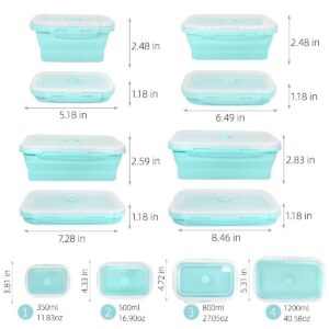 Collapsible Silicone Food Storage Containers with Lids, Set of 4 Rectangle Bowls for Travel Camping Organization, Flat Box Stacks, RV Kitchen Accessories Must Haves, BPA Free, Microwavable, Blue