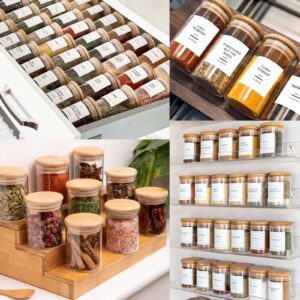 GPOVVIMX 12 Pcs Glass Spice Jars with Bamboo Airtight Lids and 191 Labels - 8.5oz Small Food Storage Containers for Kitchen, Seasoning, Coffee, Herb - Spoon and Marker Included