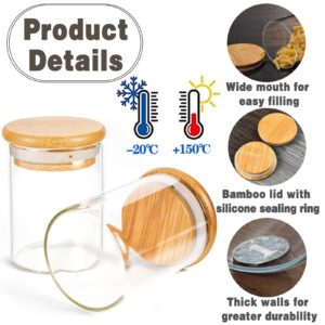 GPOVVIMX 12 Pcs Glass Spice Jars with Bamboo Airtight Lids and 191 Labels - 8.5oz Small Food Storage Containers for Kitchen, Seasoning, Coffee, Herb - Spoon and Marker Included