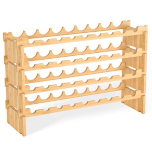 Domax Wine Rack Freestanding Floor - 4 Tiers Stackable Wine Rack 36 Bottle Wine Bottle Holder， Bamboo Wine Holder Wine Storage for Kitchen, Bar, Pantry, Wine Cellar and Countertop (Yellow)