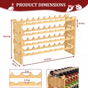 Domax Wine Rack Freestanding Floor - 4 Tiers Stackable Wine Rack 36 Bottle Wine Bottle Holder， Bamboo Wine Holder Wine Storage for Kitchen, Bar, Pantry, Wine Cellar and Countertop (Yellow)