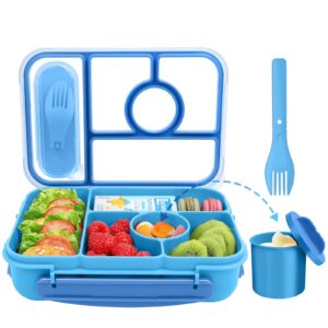 demiue lunch box, bento box, lunch containers for adults/kids/toddler,5 compartments bento lunch box with sauce vontainers,microwave & dishwasher & freezer safe,bpa free(blue)