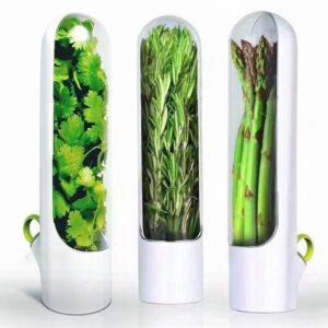 NYCHKA Herb Storage Containers for Refrigerator - 3Pcs Asparagus Fresh Produce Keeper Containers for Fridge Organization Plastic Herb Saver Pods Storage Produce Saver Mint Leaves Fresh Herb Keeper