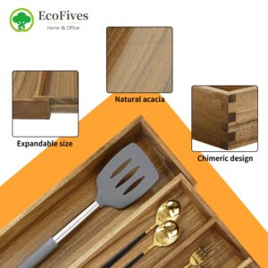 EcoFives Luxury Acacia Silverware Organizer -Kitchen Drawer Organizer - Utensil Holder and Cutlery Organizer with Grooved Drawer Dividers for Flatware and Kitchen Utensils (5 Slot)