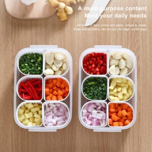 MANMAOHE Fridge Food Storage Containers with Lids Airtight Refrigerator Food Fresh Box with 6 Pcs Detachable Drain Basket Vegetables Sealed Keeper for Ginger Garlic Onion