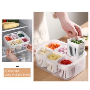 MANMAOHE Fridge Food Storage Containers with Lids Airtight Refrigerator Food Fresh Box with 6 Pcs Detachable Drain Basket Vegetables Sealed Keeper for Ginger Garlic Onion