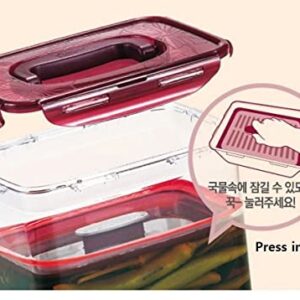 LockandLock Press Plate Leakproof Airtight Pickle Kimchi Container 4.5L / 152oz BPA Free One Handle Clear Body Maintain Fresher Taste