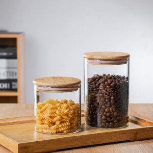 MOLFUJ 1200 ML / 40 FL Oz Glass Storage Container with Wood Lid, Stackable Clear Decorative Organizer Bottle Canister Pantry Jar with Air Tight Wooden Lid for Food, Coffee, Candy, Sugar, Salt, Tea