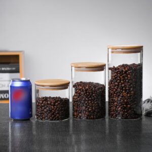 MOLFUJ 1200 ML / 40 FL Oz Glass Storage Container with Wood Lid, Stackable Clear Decorative Organizer Bottle Canister Pantry Jar with Air Tight Wooden Lid for Food, Coffee, Candy, Sugar, Salt, Tea