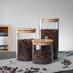 MOLFUJ 1200 ML / 40 FL Oz Glass Storage Container with Wood Lid, Stackable Clear Decorative Organizer Bottle Canister Pantry Jar with Air Tight Wooden Lid for Food, Coffee, Candy, Sugar, Salt, Tea