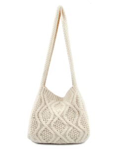 enbei women's shoulder handbags crochet bags aesthetic canvas cute shopping tote (white)