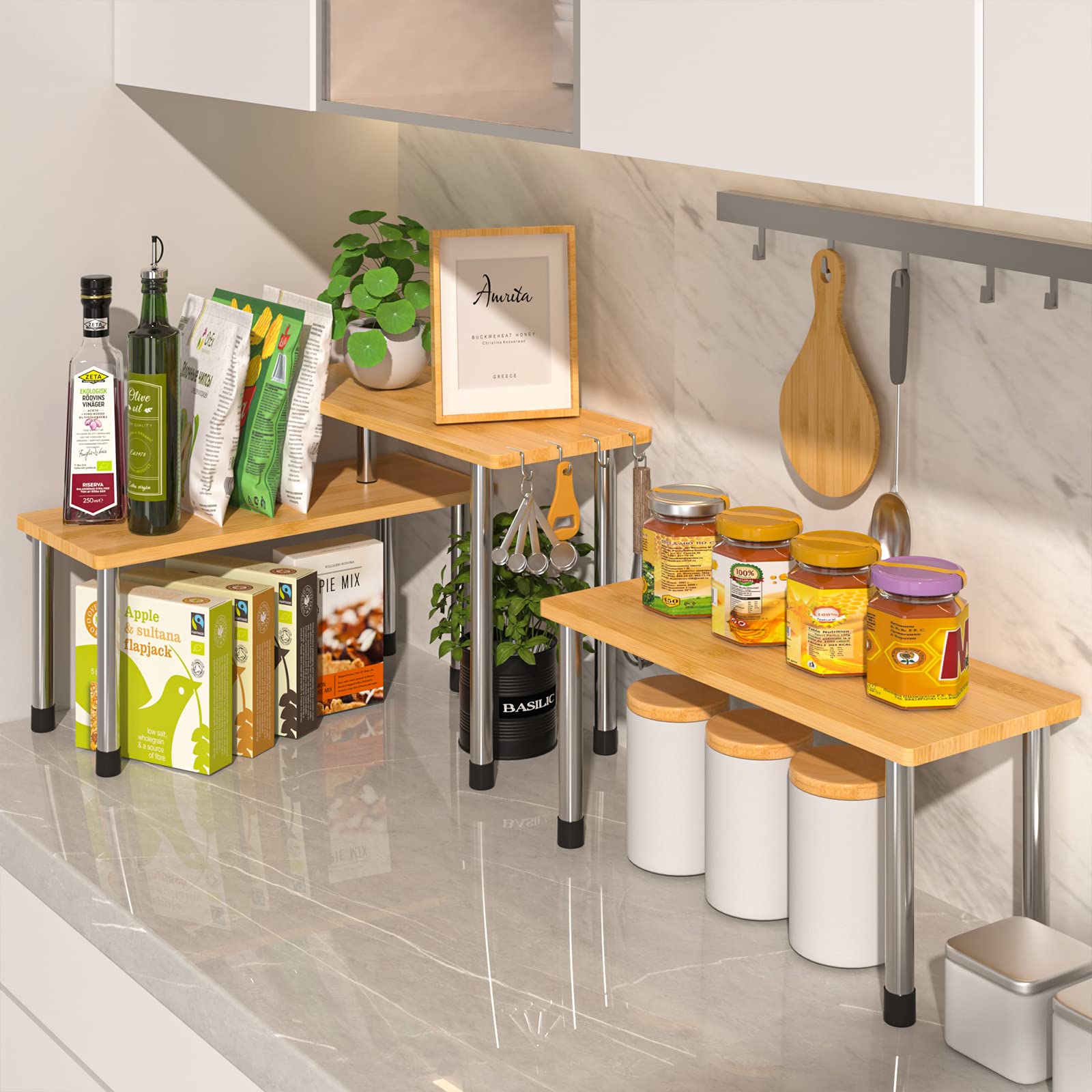 JayRex Kitchen Countertop Organizer Counter Shelf 2 Tier Separable Corner Shelf for Kitchen and Bathroom