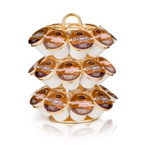 krewey coffee pod holder, k cup holders，coffee pod storage compatible with k cups (27 pods), spins 360-degrees coffee pod carousel holder organizer, modern gold design (round,shining gold)