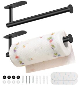 paper towel holder under cabinet - bjiotun adhesive paper towel holder wall mount, stainless steel 13.2 inch paper towel racks for bathroom kitchen paper towel holder countertop (2 pack, black)