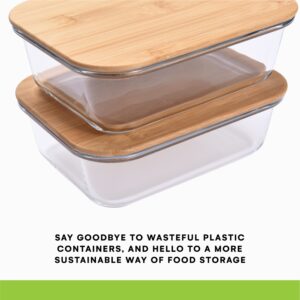 Glass Food Storage Containers with Bamboo Lids (Pack of 2) - Stackable Meal Prep Container - Airtight Glass Food Containers with Lids - Microwave, Dishwasher Safe - Reusable Glass Lunch Pack - 36 Oz