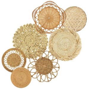 boho wall basket decor set of 7 - indoor & outdoor hanging basket wall decor set, seagrass wall decor, rattan wall decor, large woven basket wall decor set, wicker wall decor baskets, woven wall decor