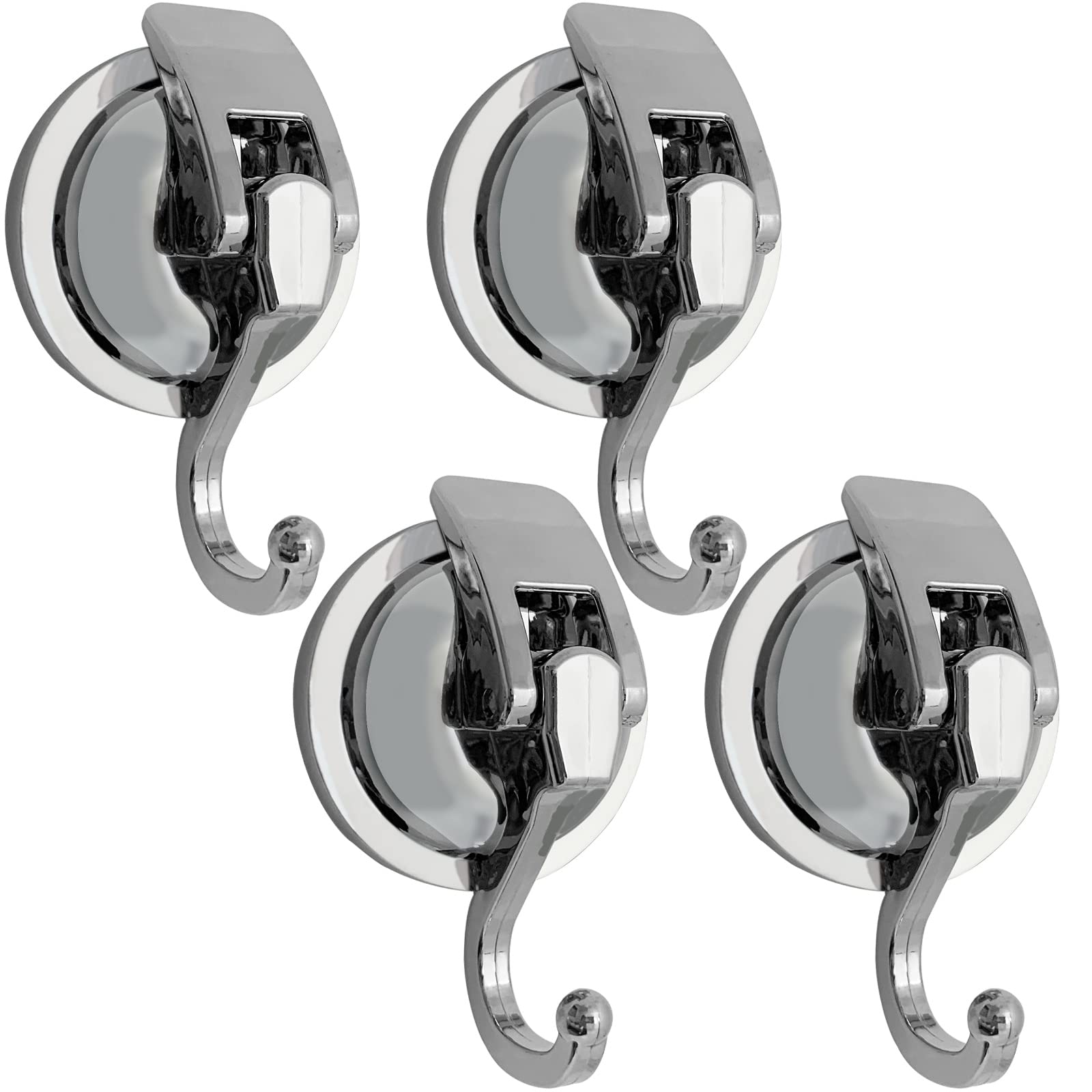 YSSILADI Shower Suction Cups Heavy Duty Vacuum Suction Cups, Glass Suction Cup Hooks, Robe & Towel Hooks Reusable, No Hole Punched, for Garland Decoration (4 Pack, Silver)