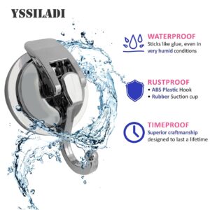 YSSILADI Shower Suction Cups Heavy Duty Vacuum Suction Cups, Glass Suction Cup Hooks, Robe & Towel Hooks Reusable, No Hole Punched, for Garland Decoration (4 Pack, Silver)