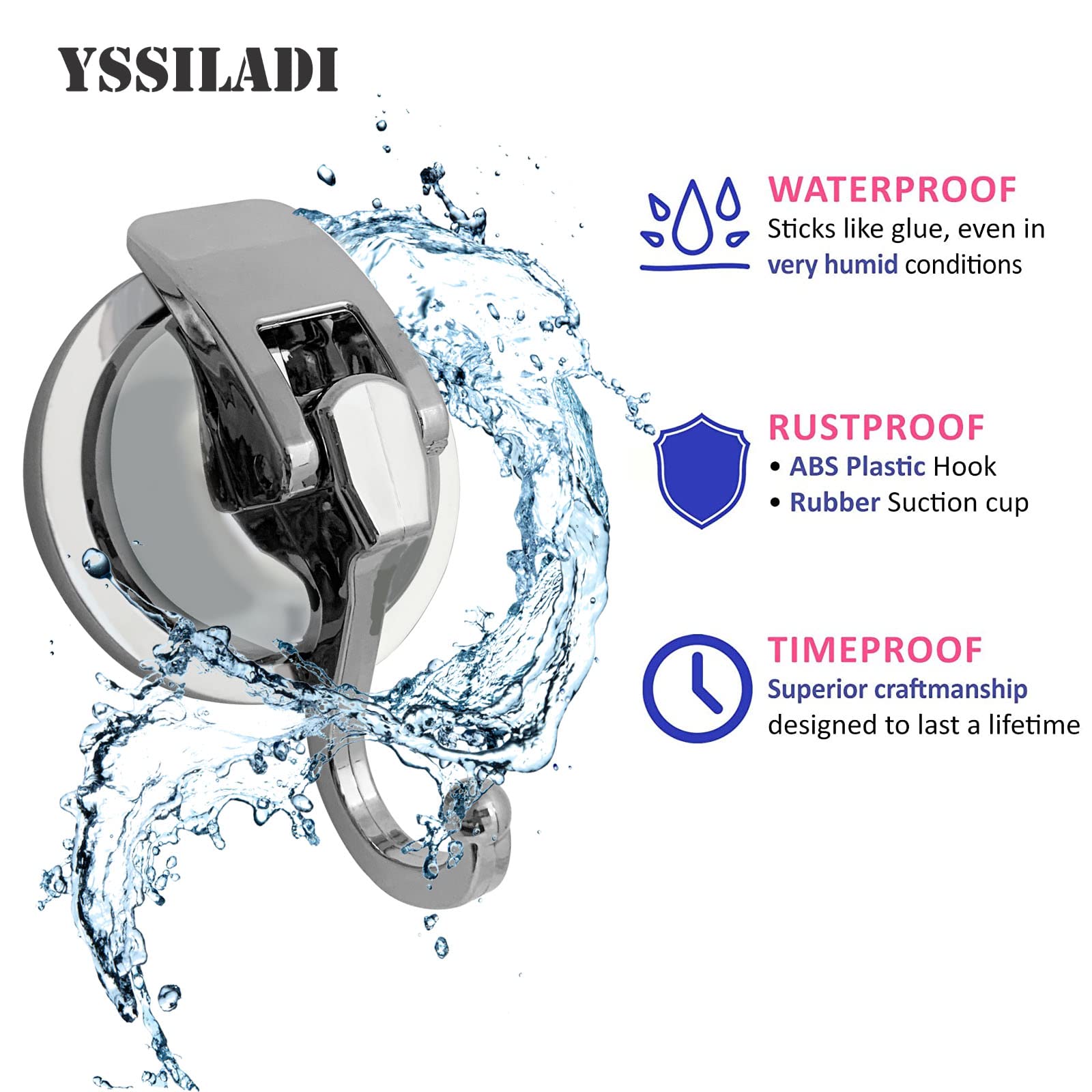 YSSILADI Shower Suction Cups Heavy Duty Vacuum Suction Cups, Glass Suction Cup Hooks, Robe & Towel Hooks Reusable, No Hole Punched, for Garland Decoration (4 Pack, Silver)