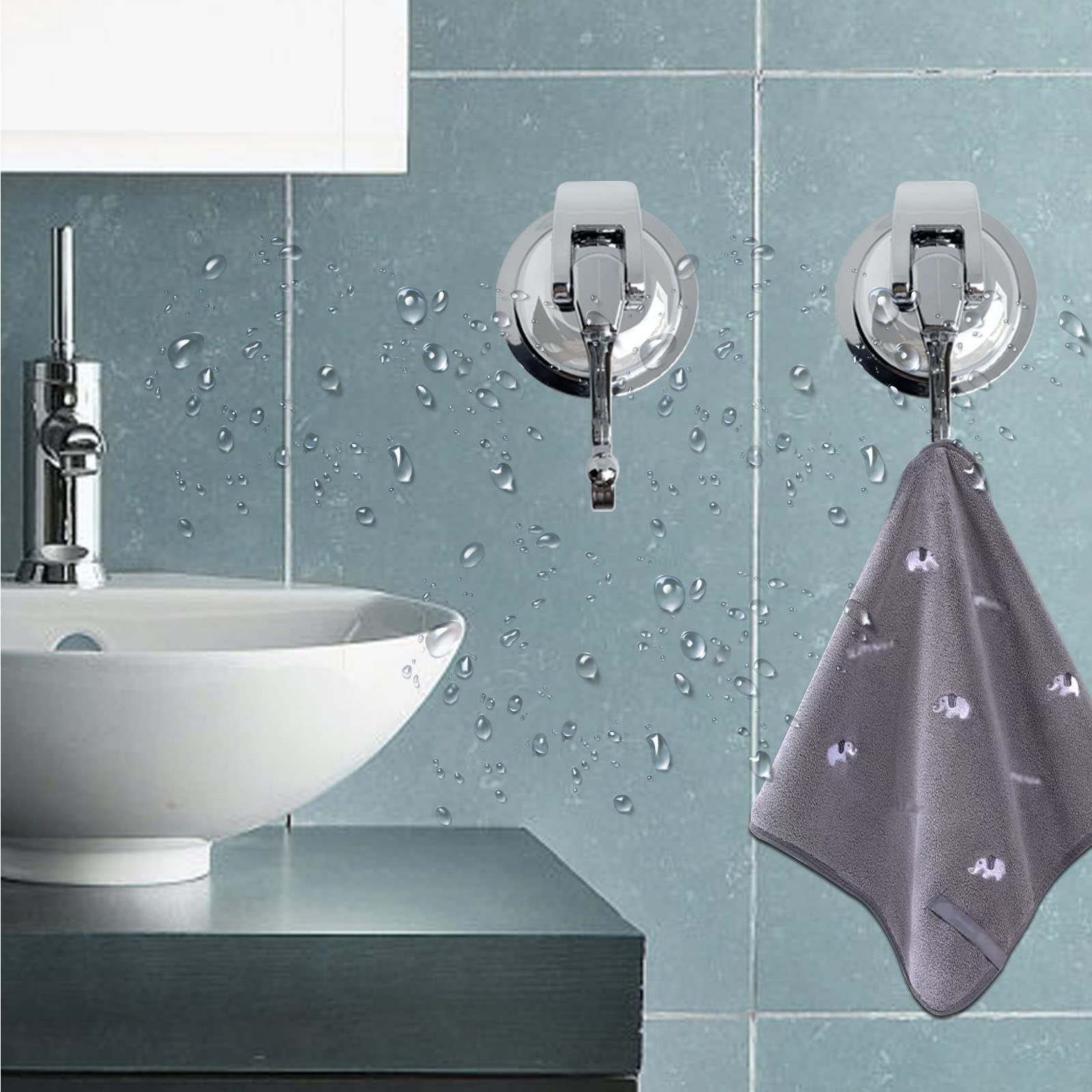 YSSILADI Shower Suction Cups Heavy Duty Vacuum Suction Cups, Glass Suction Cup Hooks, Robe & Towel Hooks Reusable, No Hole Punched, for Garland Decoration (4 Pack, Silver)