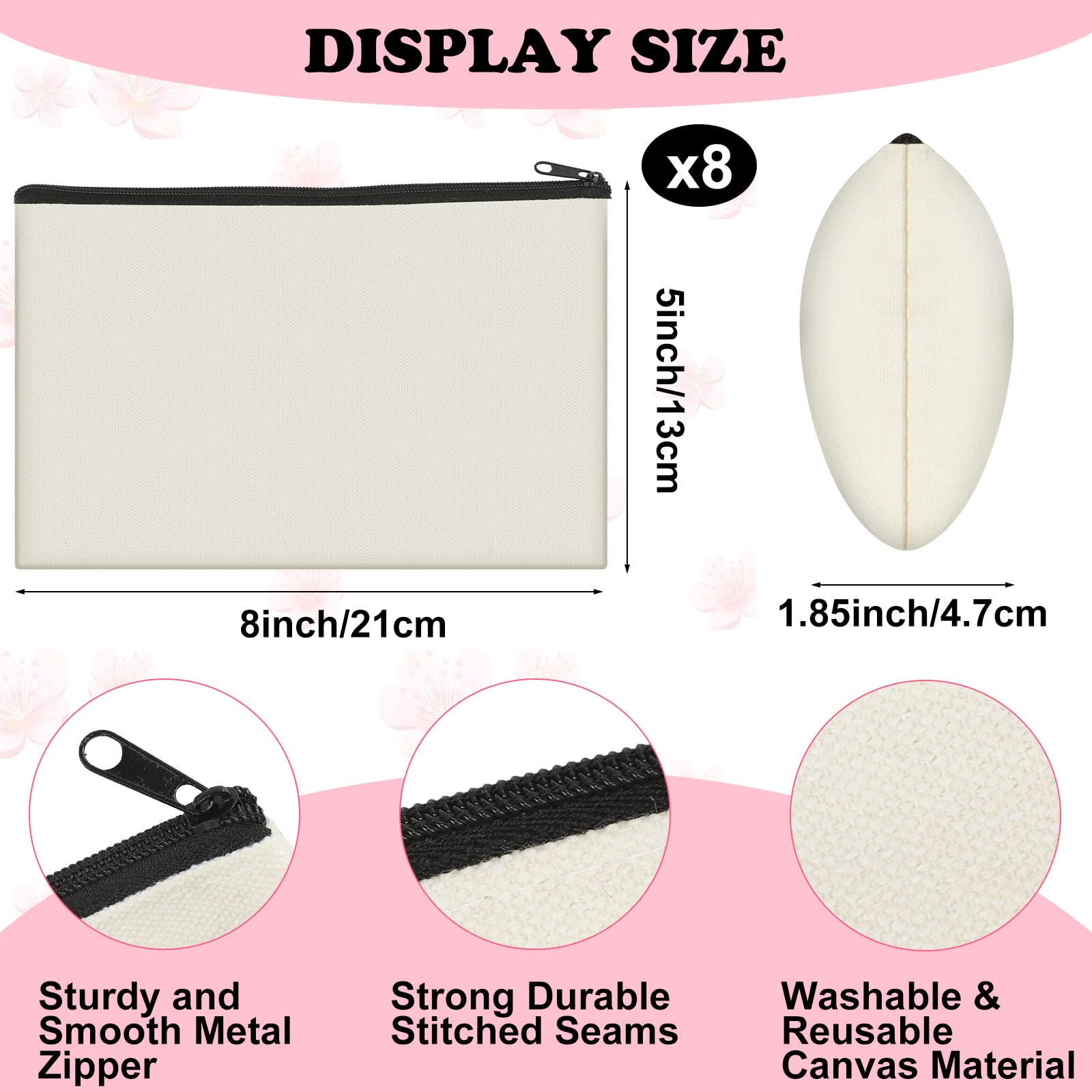 16 Pcs Canvas Tote Bag with Canvas Makeup Bag Set Initial Beach Tote Bag with Handles DIY Canvas Grocery Bag Washable Blank Canvas Bags for Shopping Beach Travel Bridesmaid Bride Wedding Birthday Gift