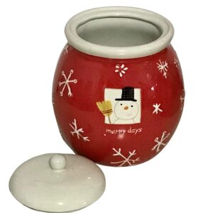 Hallmark MERRY DAYS Red Snowman Cookie Jar w/snowflakes