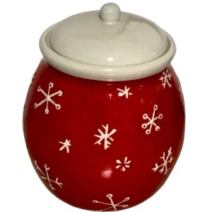 Hallmark MERRY DAYS Red Snowman Cookie Jar w/snowflakes