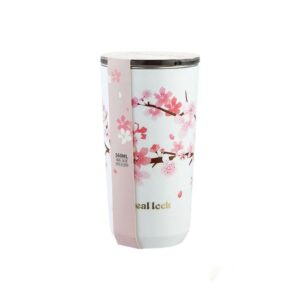 bybycd thermos cup vacuum flask coffee tumbler stainless steel with lid double layer leak-proof cherry blossom insulated water bottle(560ml)