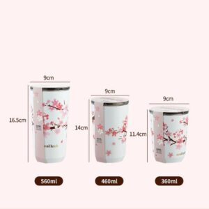 BYBYCD Thermos Cup Vacuum Flask Coffee Tumbler Stainless Steel with lid Double Layer Leak-Proof Cherry Blossom Insulated Water Bottle(560ml)