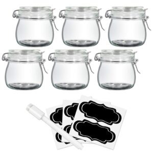 yeboda 16oz food storage canister glass jars with clamp airtight lids and silicone gaskets for multi-purpose kitchen containers - clear round (6 pack)