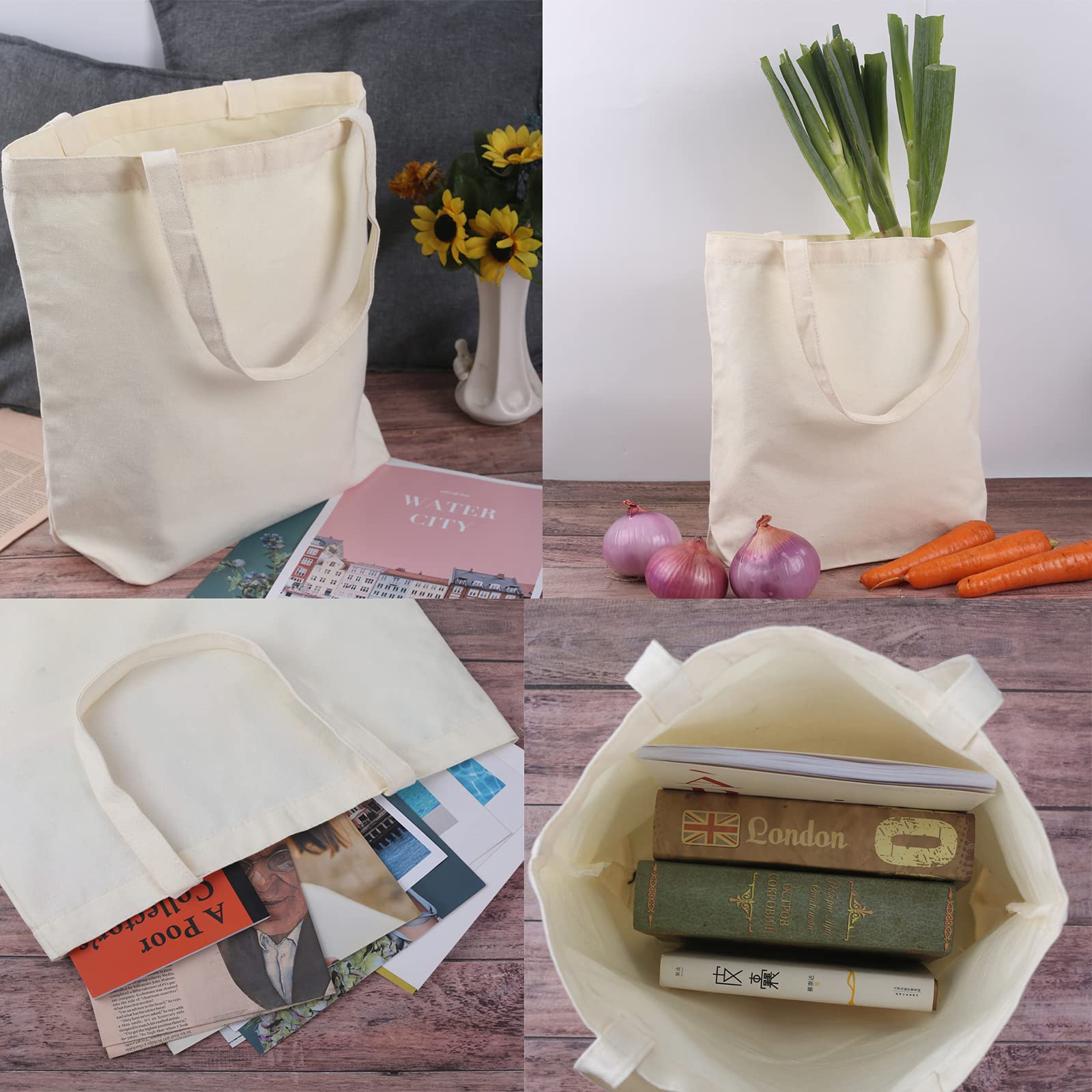 Veyist 2 Pcs Reusable Large Canvas Tote Bags, Blank Multi-purpose Canvas Bags, Suitable for DIY Project, Grocery Bags, Shopping Bags, Book Bags, Gift Bags. Cotton bags. (Size: 15.7''x15.7''x4.7'')