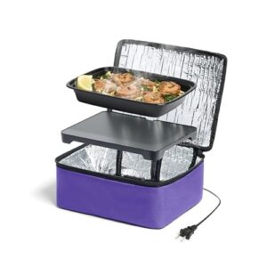 hotlogic mini portable electric lunch box food heater - innovative food warmer and heated lunch box for adults car/home - easily cook, reheat, and keep your food warm - purple - 120v