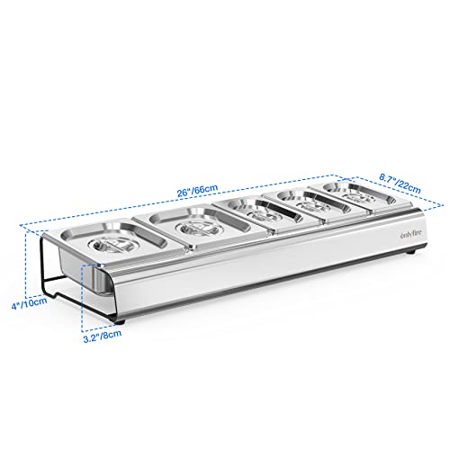 Onlyfire Pizza Topping Station Stainless Steel Seasoning Containers with Lid, 5 Compartment Trays for Prepping Ingredients and Toppings