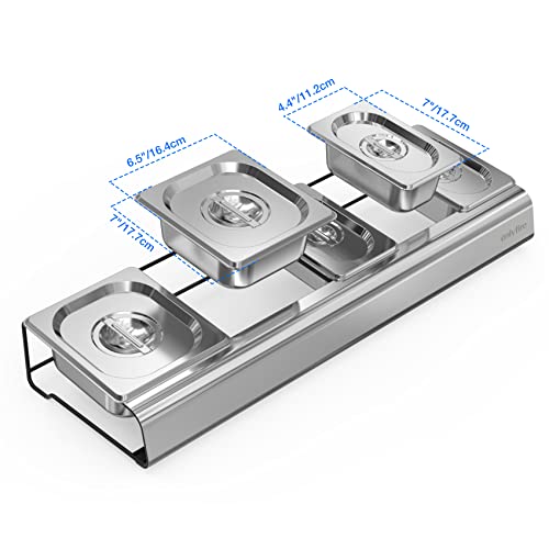 Onlyfire Pizza Topping Station Stainless Steel Seasoning Containers with Lid, 5 Compartment Trays for Prepping Ingredients and Toppings