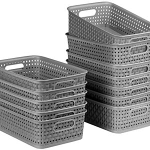 12 Pack Plastic Storage Baskets, Small Baskets for Organizing, Plastic Storage Bins Wicker Pantry Organizer Bins Household Toys for Laundry Room, Bedrooms, Kitchens, Cabinets, Countertops