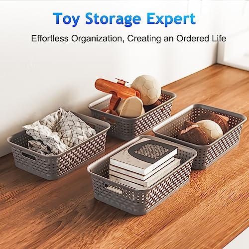 12 Pack Plastic Storage Baskets, Small Baskets for Organizing, Plastic Storage Bins Wicker Pantry Organizer Bins Household Toys for Laundry Room, Bedrooms, Kitchens, Cabinets, Countertops