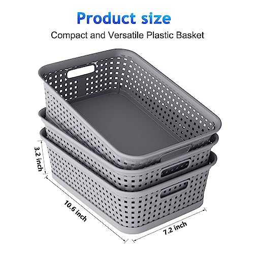 12 Pack Plastic Storage Baskets, Small Baskets for Organizing, Plastic Storage Bins Wicker Pantry Organizer Bins Household Toys for Laundry Room, Bedrooms, Kitchens, Cabinets, Countertops