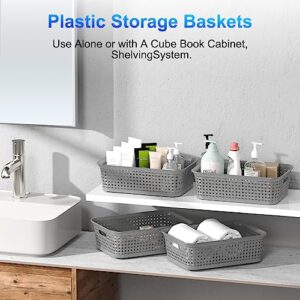 12 Pack Plastic Storage Baskets, Small Baskets for Organizing, Plastic Storage Bins Wicker Pantry Organizer Bins Household Toys for Laundry Room, Bedrooms, Kitchens, Cabinets, Countertops