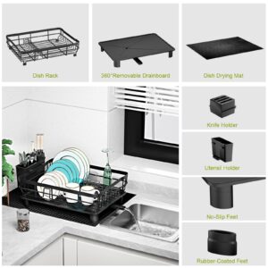 BOBELA Dish Drying Rack,Dish Racks for Kitchen Counter,Dish Drainers with Removable Utensil Holder,Dish Drying Rack with Drainboard and Extra Dish Drying Mat