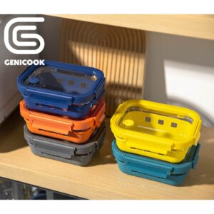 GC GENICOOK Glass Food Storage Meal Prep Containers - Bowls with Silicone Sleeve and Airtight Durable Glass Lids- Bento Box Lunch Box -stackable,microwave and freezer safe,(5 Pack, 22 Ounce)