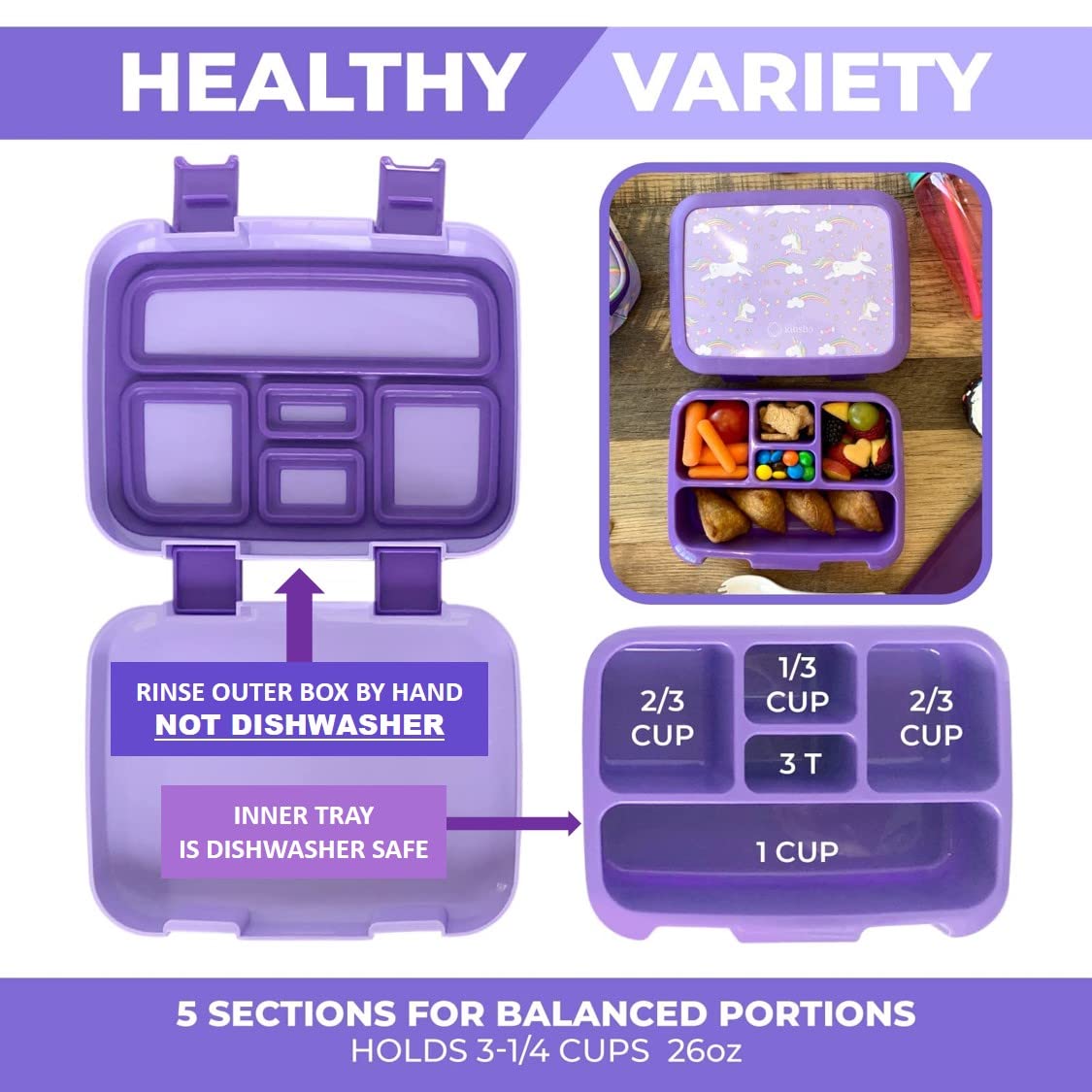 Bento Box, Steel Food Thermos, Insulated Lunch Bag and Ice Pack Set for Kids - 5 Leakproof Compartments, Lunches or Snack Container for Girls, Toddlers Daycare Pre-School, Kindergarten Purple Unicorn