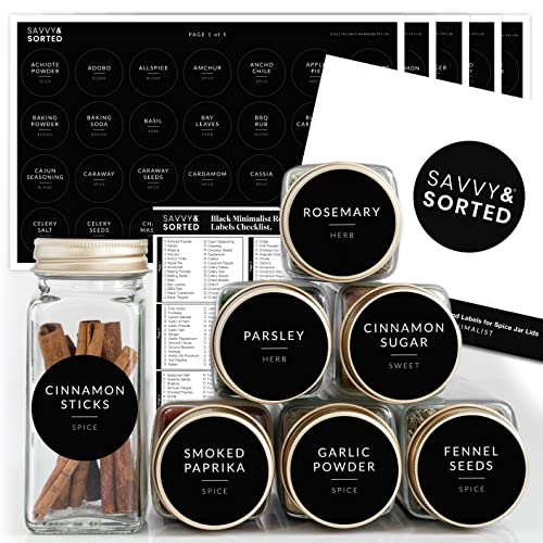 Black Round Spice Labels for Lids - 140 Minimalist Spice Jar Labels for Spice Containers - Waterproof Kitchen Labels for Spice Jars - Spice Organization Labels Herb Seasoning Pantry Labels Spice Rack