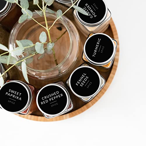 Black Round Spice Labels for Lids - 140 Minimalist Spice Jar Labels for Spice Containers - Waterproof Kitchen Labels for Spice Jars - Spice Organization Labels Herb Seasoning Pantry Labels Spice Rack