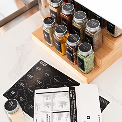 Black Round Spice Labels for Lids - 140 Minimalist Spice Jar Labels for Spice Containers - Waterproof Kitchen Labels for Spice Jars - Spice Organization Labels Herb Seasoning Pantry Labels Spice Rack