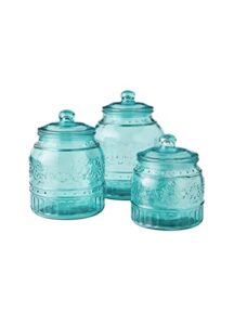 the pioneer woman cassie glass canister 3 pc set, teal