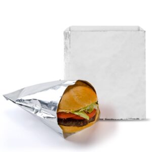 c&s event supply co. aluminum foil hamburger sleeves - water and grease resistance sandwich bags - bpa free burger wrappers for panini's, pita pockets, and hot sandwich (50, silver)