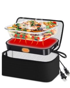 dosevita portable oven lunch box food warmer 12v,24v,110v mini portable oven heated lunch box for reheating and cooking meals for car/truck/work/travel/home (black)