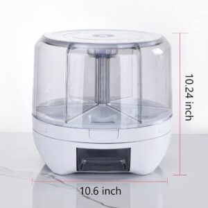 XIYAO 20Lbs large Grain dispenser 360°Rotating Rice Food Dispenser 6 Grids rice container rotatable Beans Containers Storage with Sealed lid for Peanut Barley Millet and Cereal